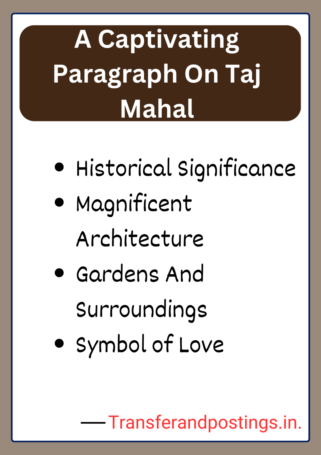 A Captivating Paragraph On Taj Mahal - The Symbol Of Love - Transfer ...