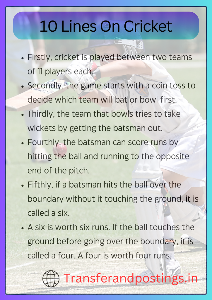 10 Lines On Cricket For Class 2: A Fun Introduction To The World Of ...