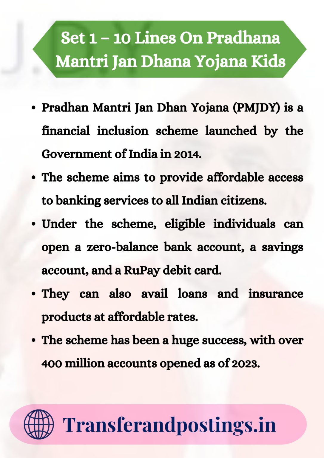 10 Lines On Pradhana Mantri Jan Dhana Yojana